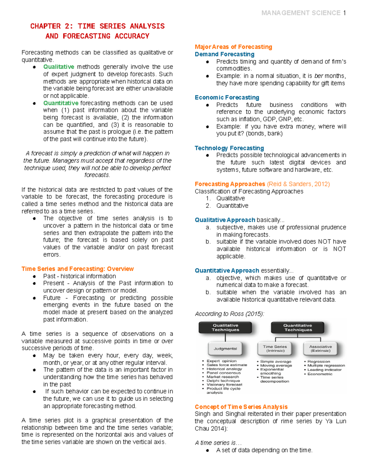 Mansci Quiz 2 Review: Time Series Analysis & Forecasting Techniques - Studocu