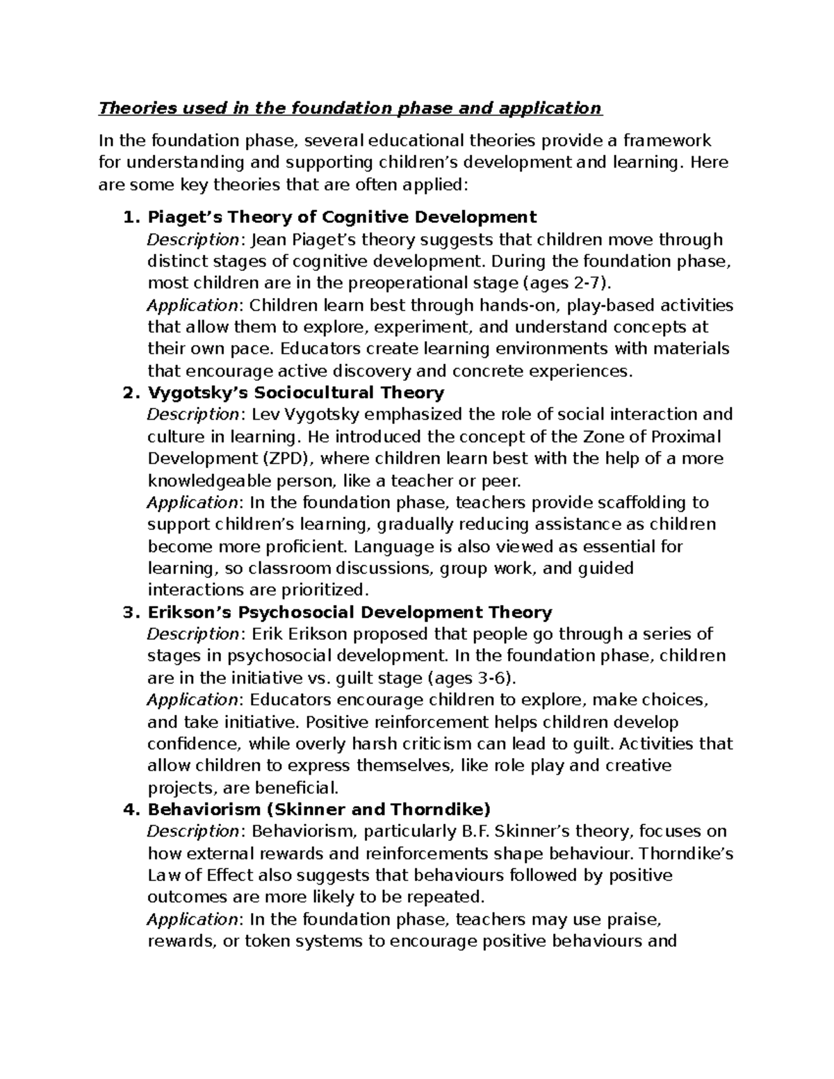 Theories and Applications in the Foundation Phase of Education - Studocu
