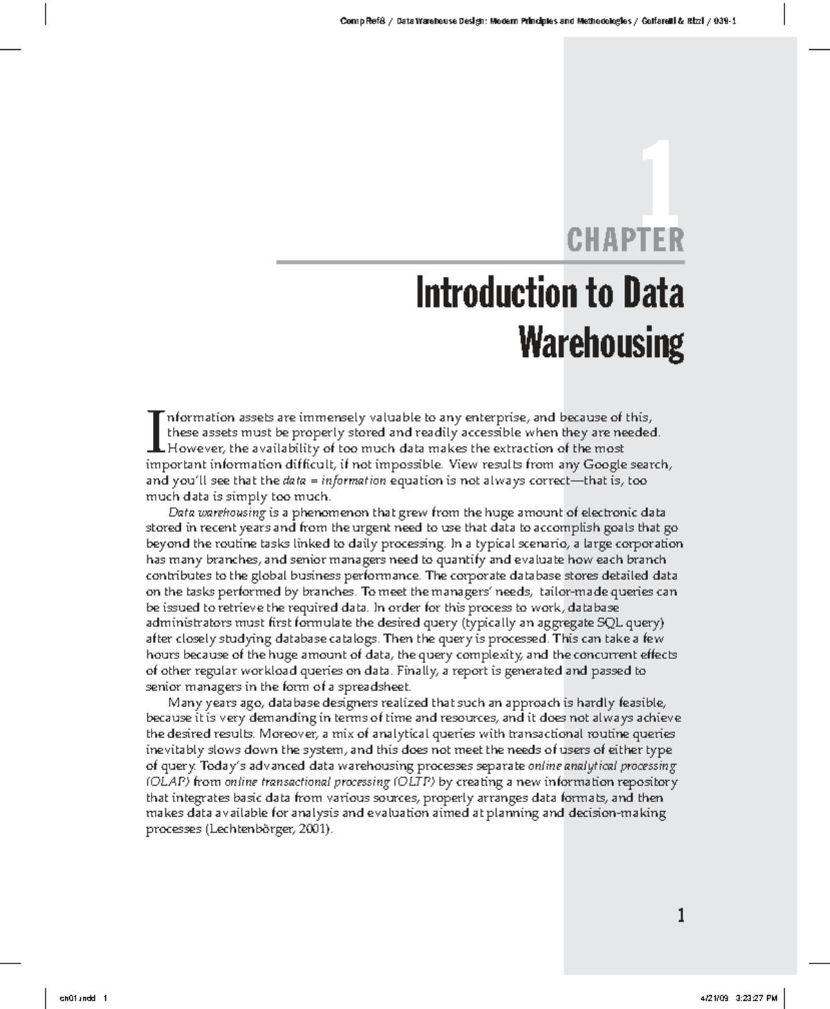 Data Warehouse Design: Introduction to Data Warehousing (DSDSD) - Studocu