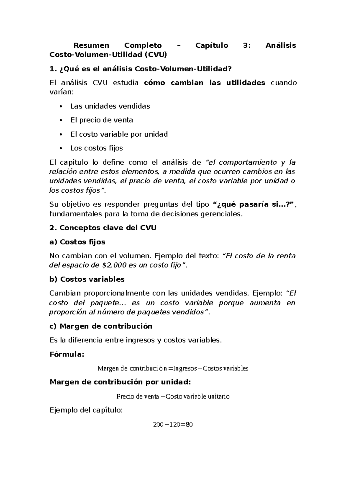 Resumen Completo (CVU) Capítulo 3: Análisis de Costos y Utilidades ...