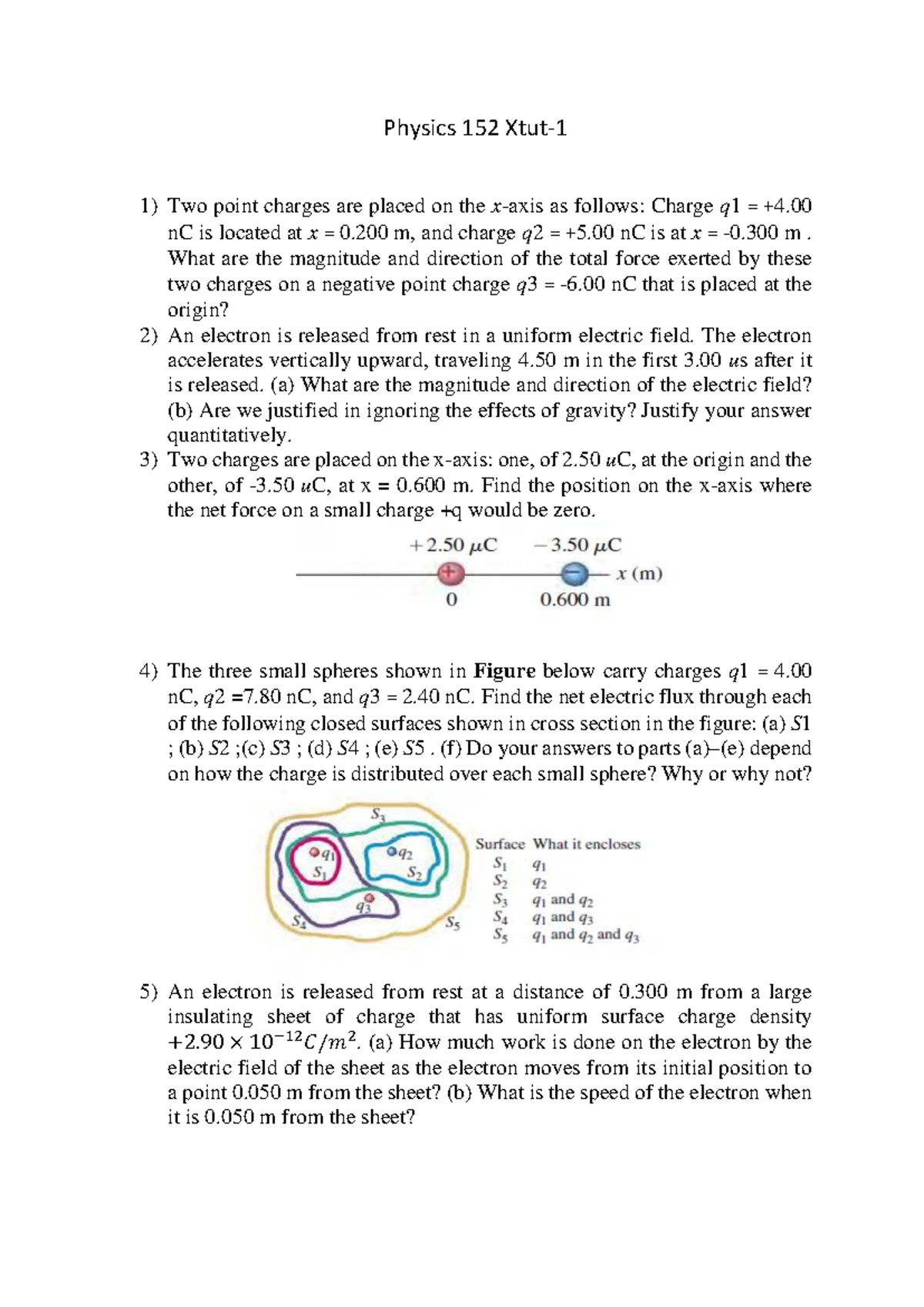 Physics 152 X-TUT 1 2023: Electric Forces and Fields Exam Review - Studocu
