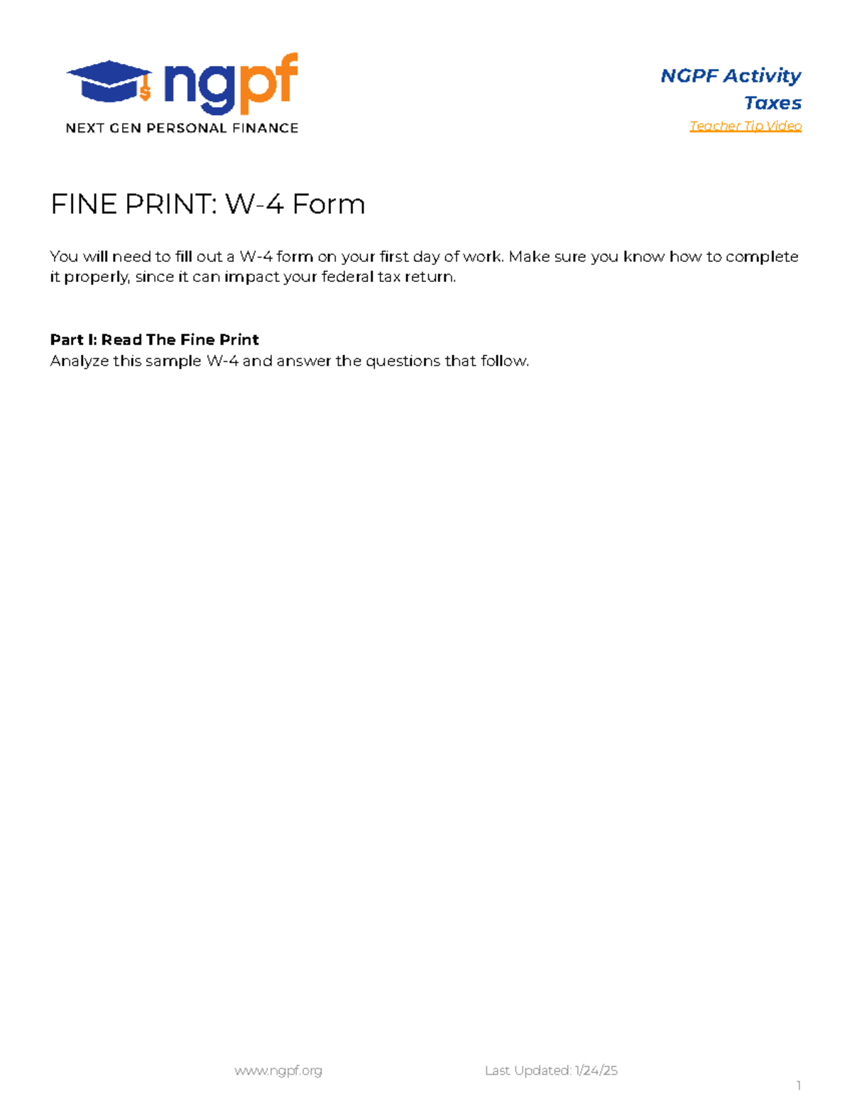 Ngpf activity taxes teacher tip video: Understanding the fine print ...
