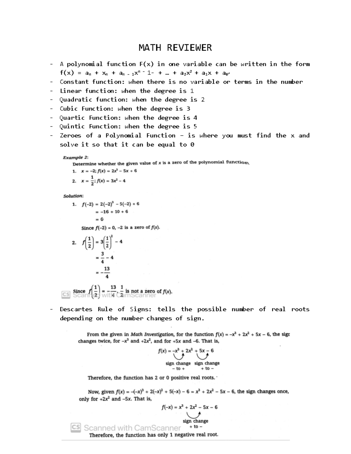 MATH- Reviewer: Key Concepts in Polynomial Functions and Their ...