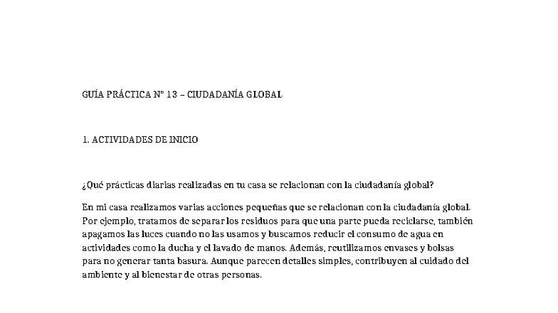 Guía Práctica 13: Ciudadanía Global 1 - Actividades y Reflexiones - Studocu