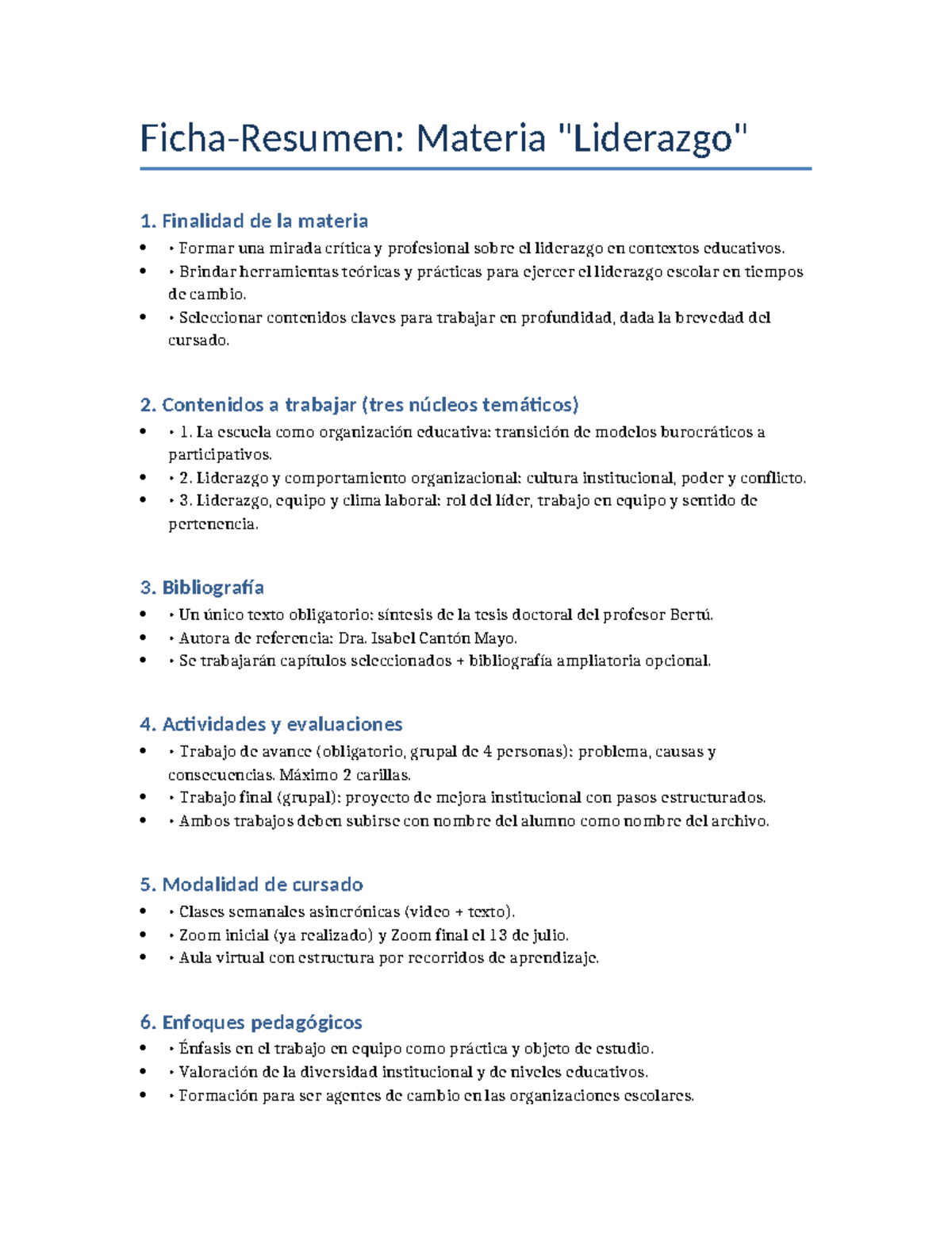 Ficha Resumen Liderazgo Clase 1: Enfoques y Contenidos Clave - Studocu