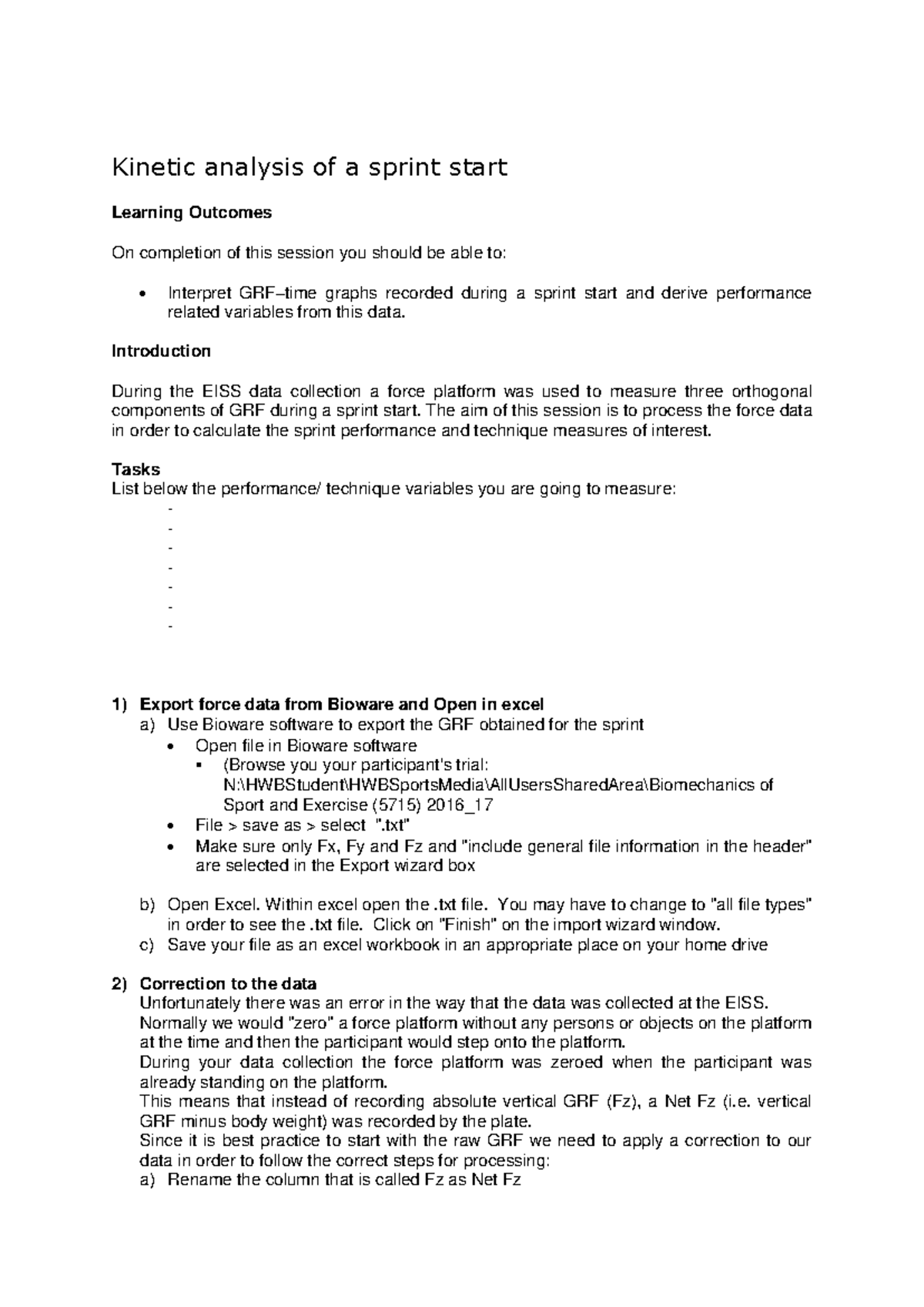 Case Study 1: Kinetic Analysis for Sprint Start in Level 5 Biomechanics ...