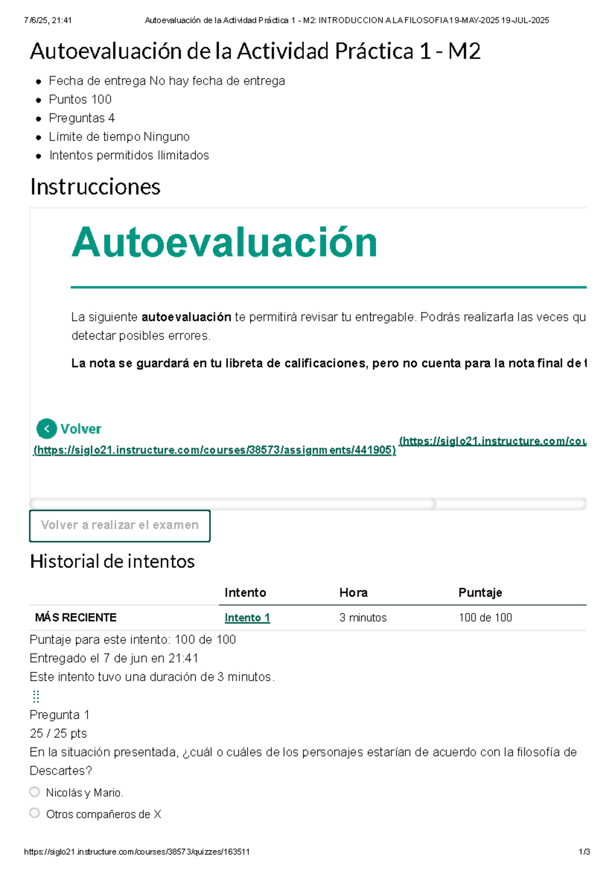 Autoevaluación Actividad Práctica 1 M2: Introducción a la Filosofía - Studocu