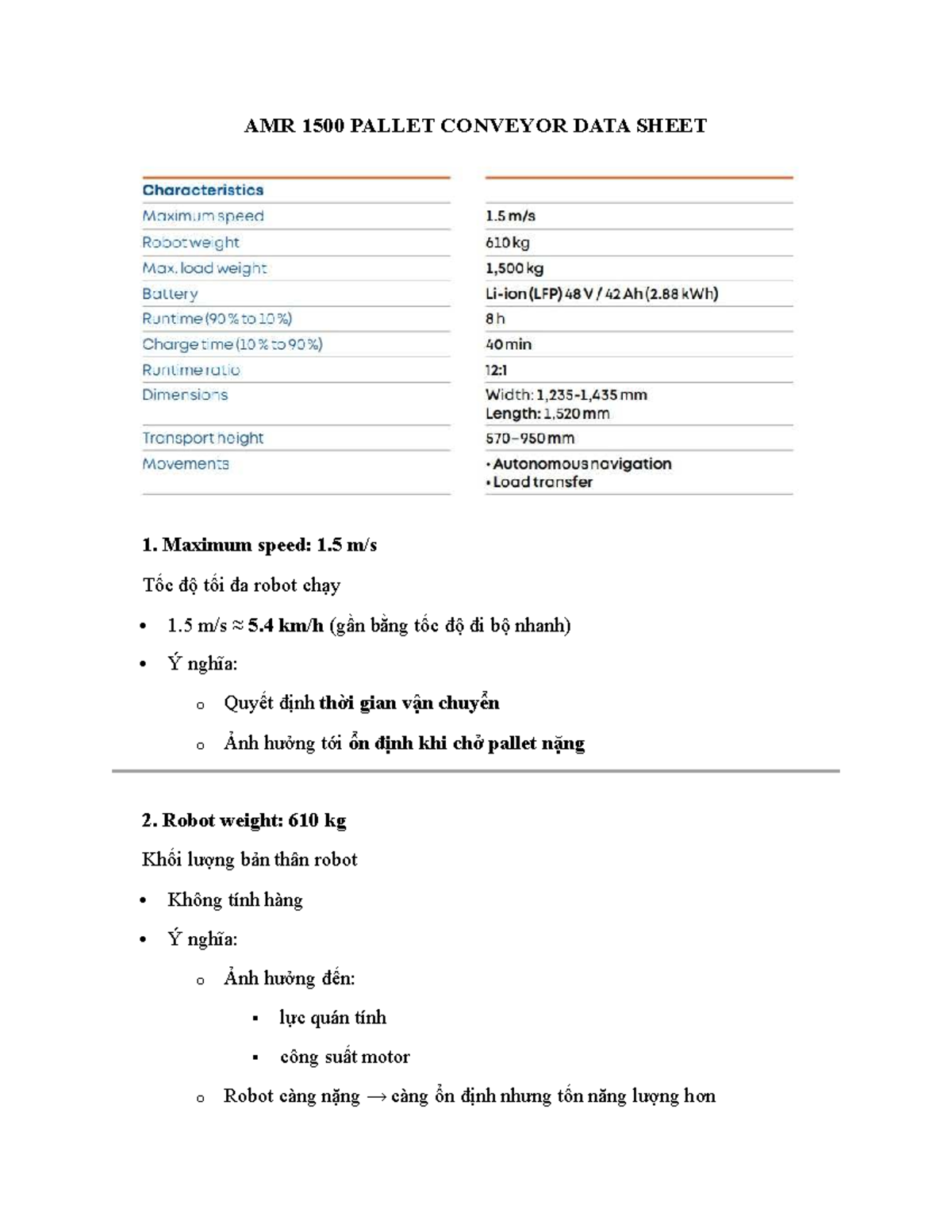 AMR 1500 Pallet Conveyor Data Sheet: Specs & Performance Insights - Studocu