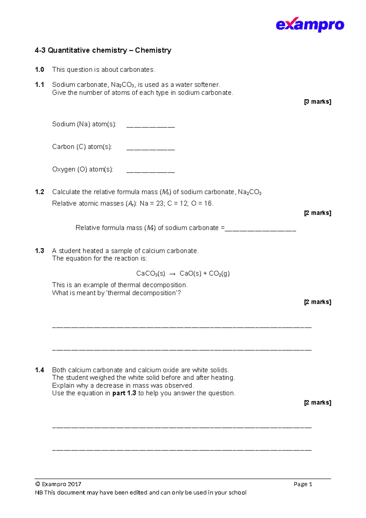 Chemistry Separate Quantitative chemistry - 4-3 Quantitative chemistry ...