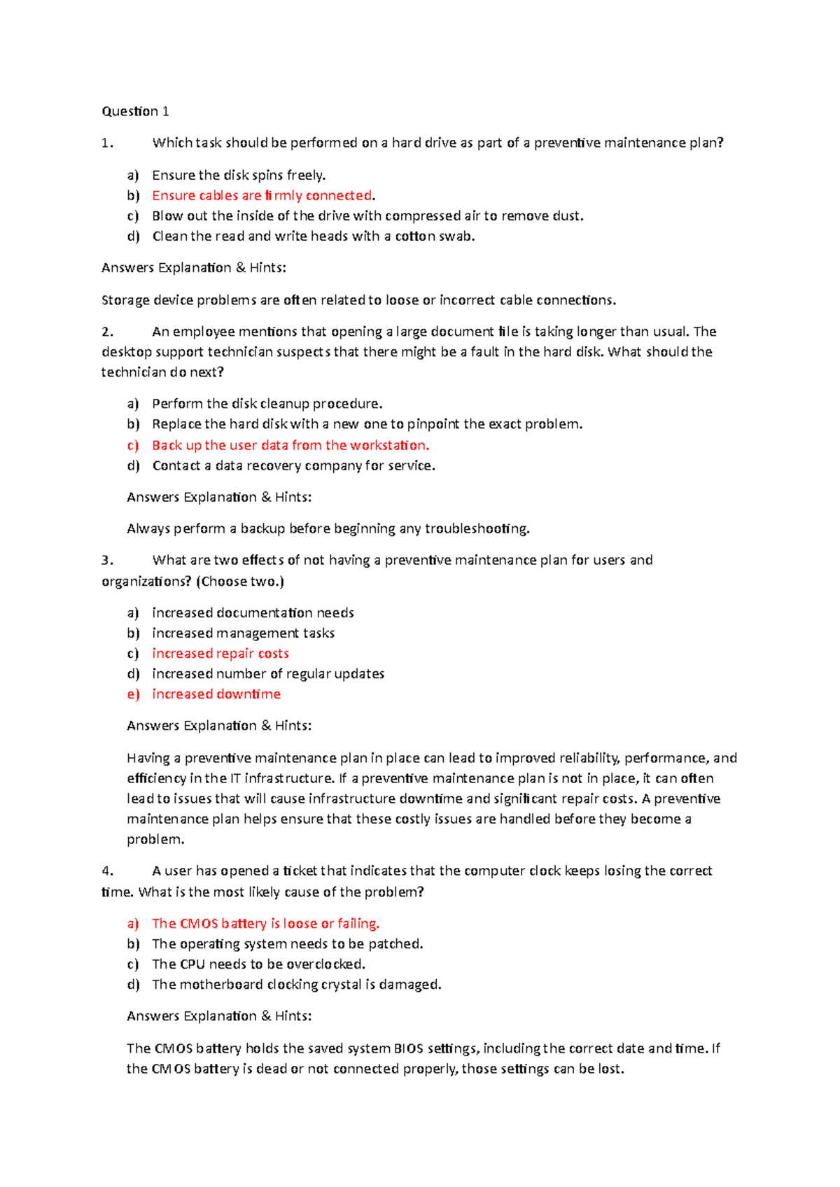System Software Revision Exercise Year 1 Memo for Preventive ...