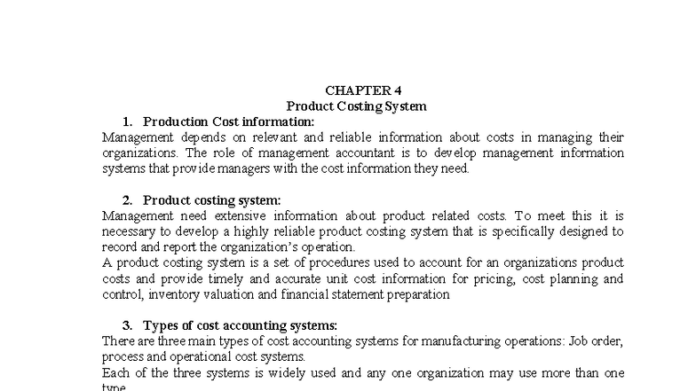 CHAPTER 4 - Product Costing Systems: Overview and Types - Studocu