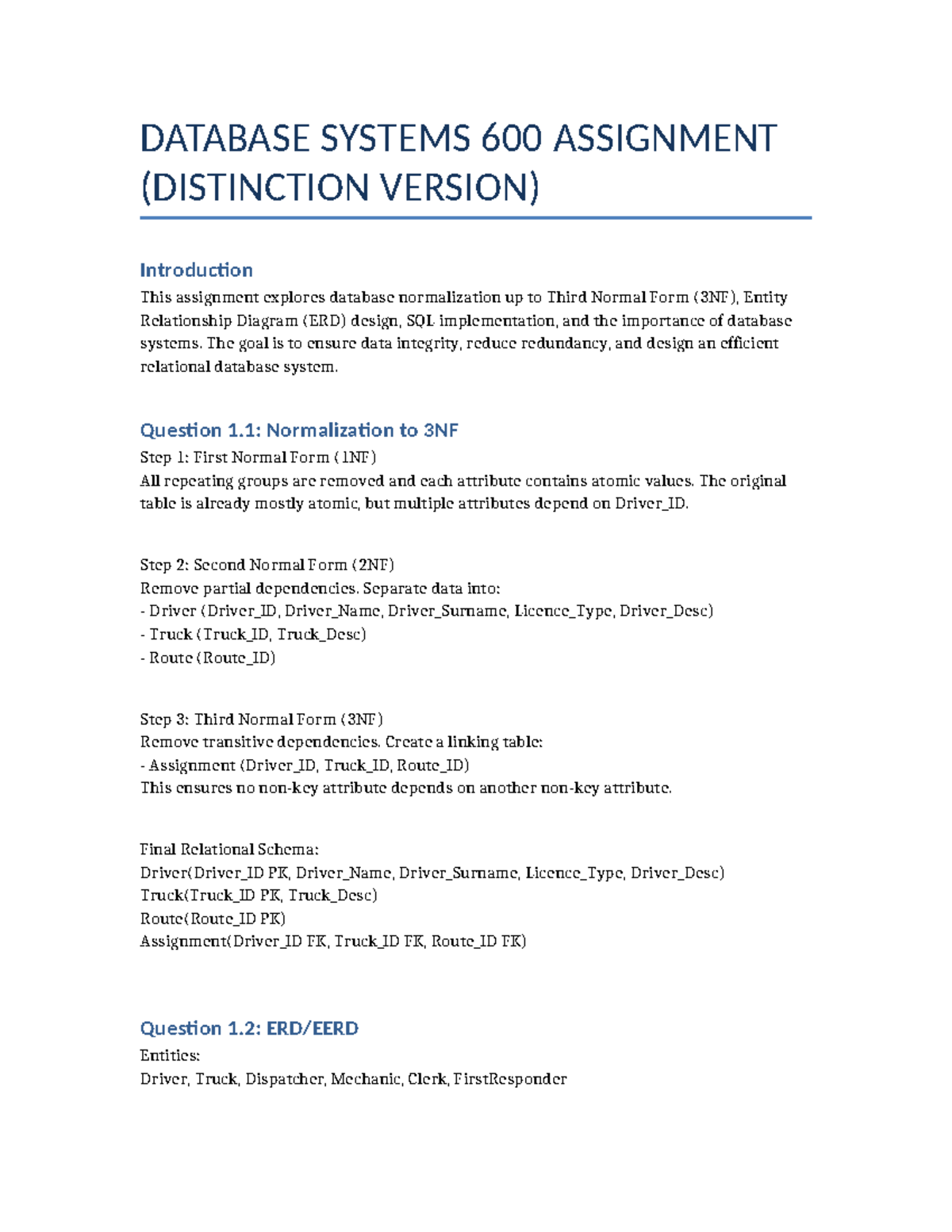 DBS600 Assignment: Database Normalization & ERD Design Guide - Studocu