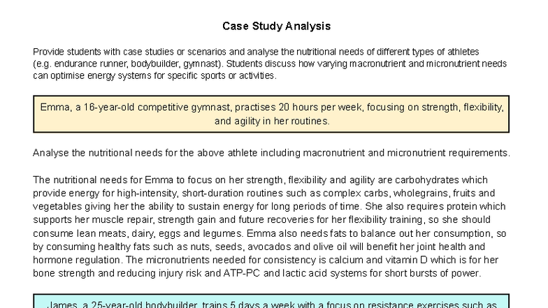 HMS Case Study Analysis: Nutritional Needs of Athletes - Studocu