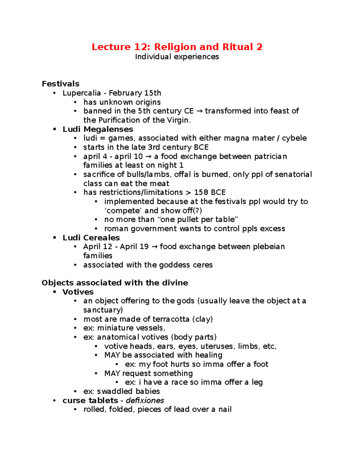 Lecture 12: Religion & Rituals - Festivals & Votives Insights - Studocu