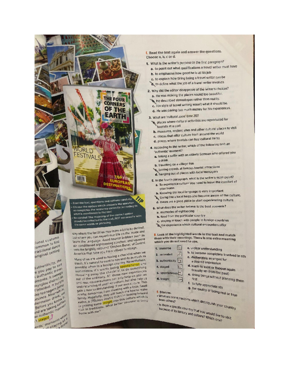 Workbook Unit 1: Questions and Exercises on Travel Writing and Grammar ...