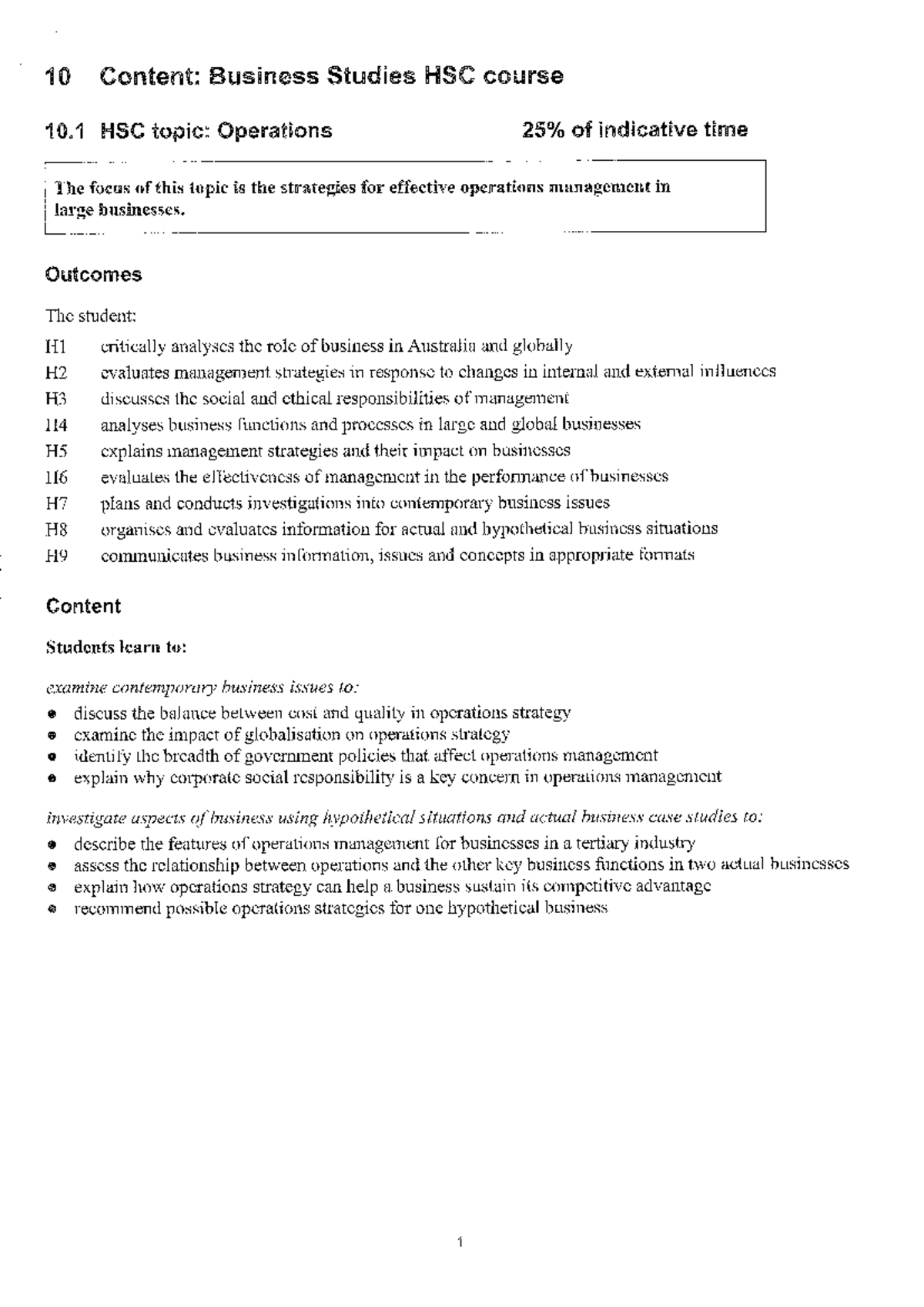 Digital Syllabus Quiz: Business Studies HSC 10 - Operations, Finance ...