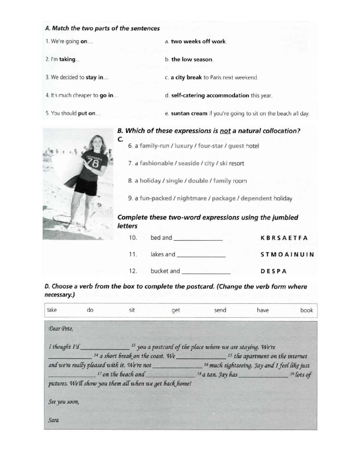 Natural Collocation Unit 11: Sentence Matching & Postcard Exercise ...