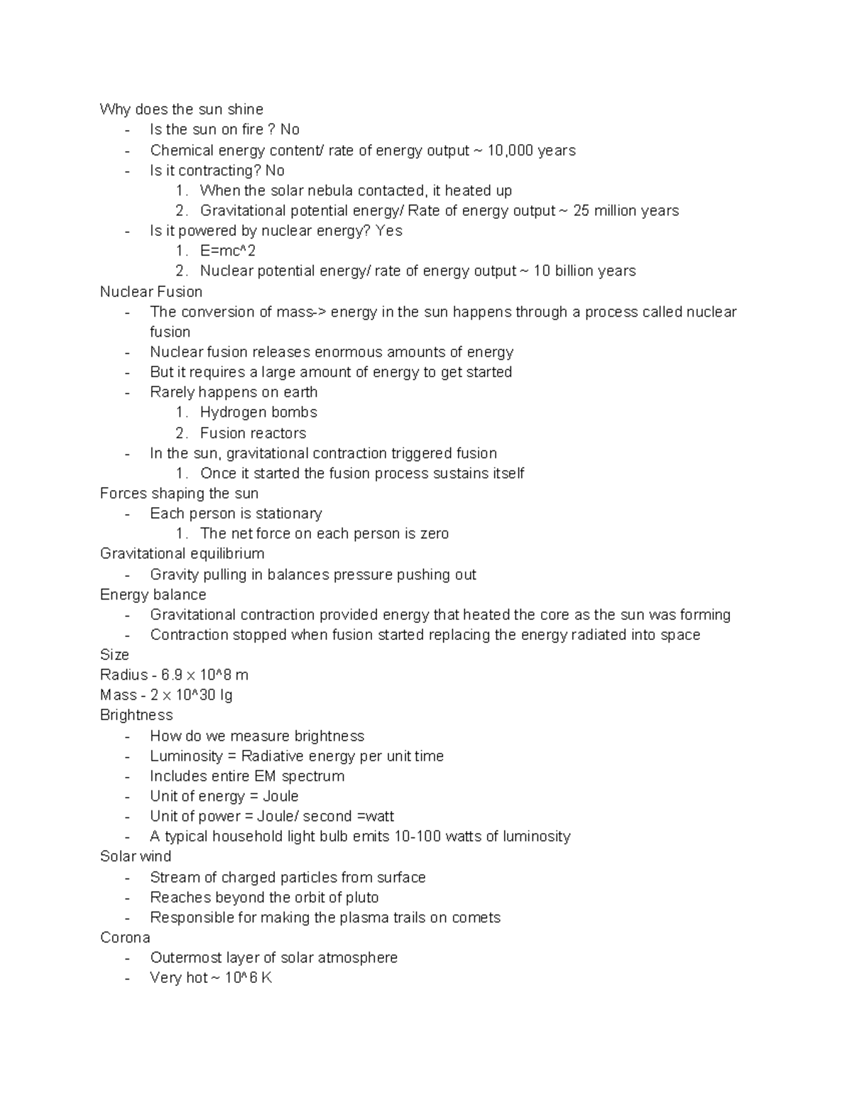 Astronomy Notes - Unit 3: The Sun's Energy and Stellar Properties - Studocu