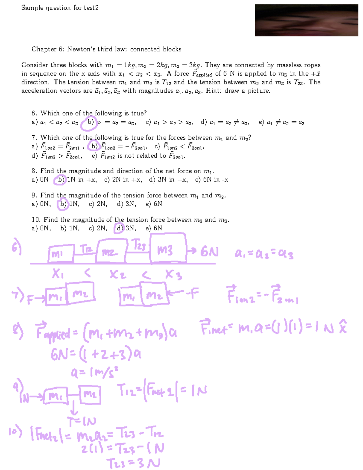 Sample physics test 2: connected blocks and energy concepts - Studocu
