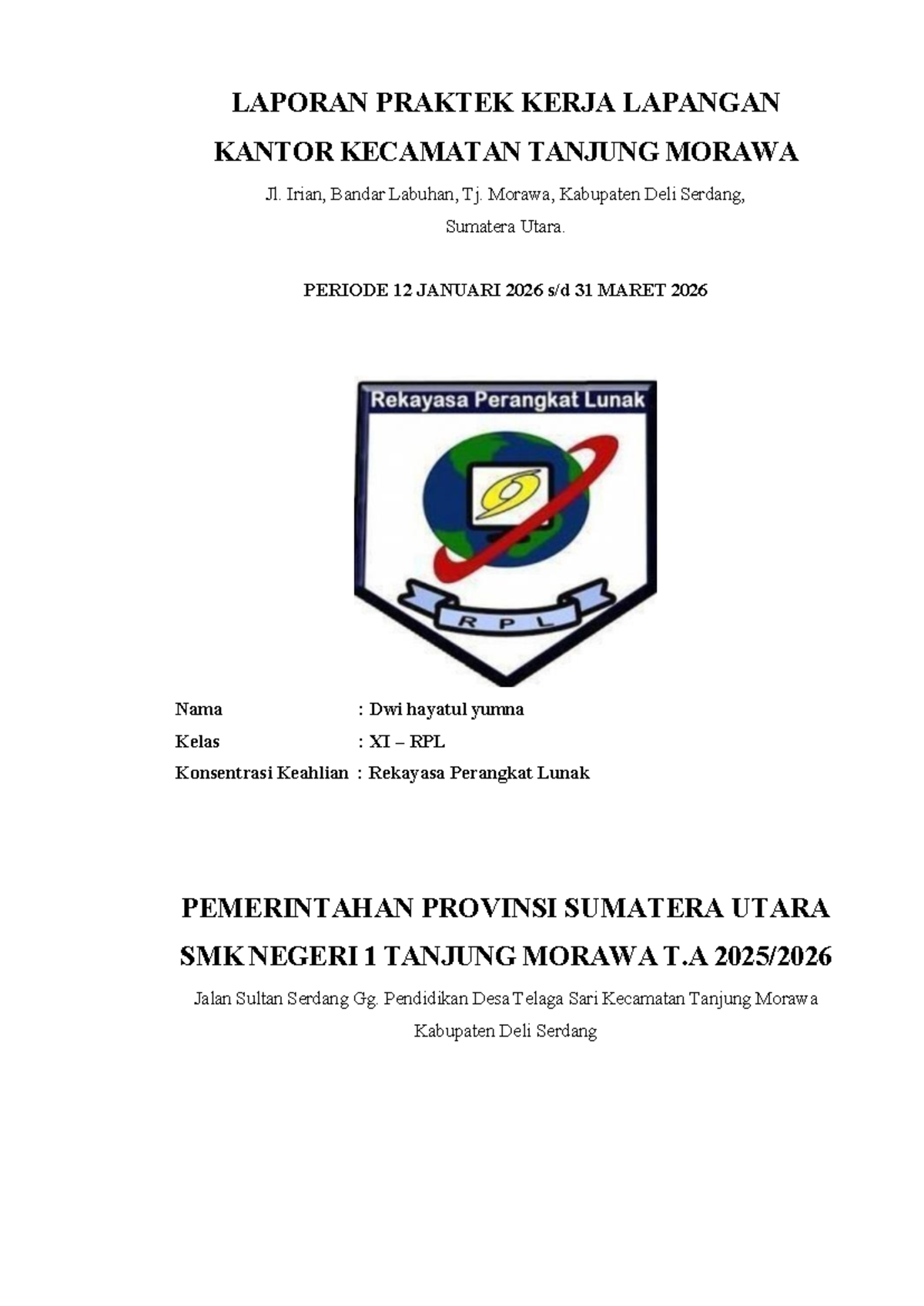 Laporan PKL XI RPL di Kantor Camat Tanjung Morawa (Jan-Mar 2026) - Studocu