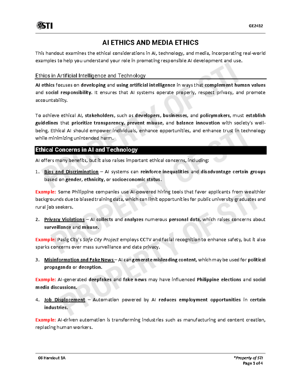 GE2412 AI Ethics and Media: Understanding Ethical Considerations - Studocu