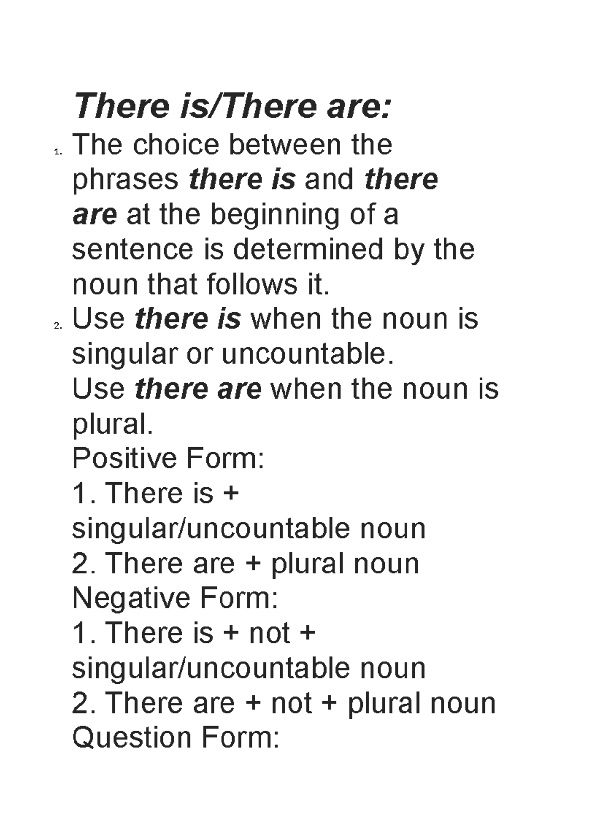 Understanding "There is" vs "There are" in English Grammar - Studocu