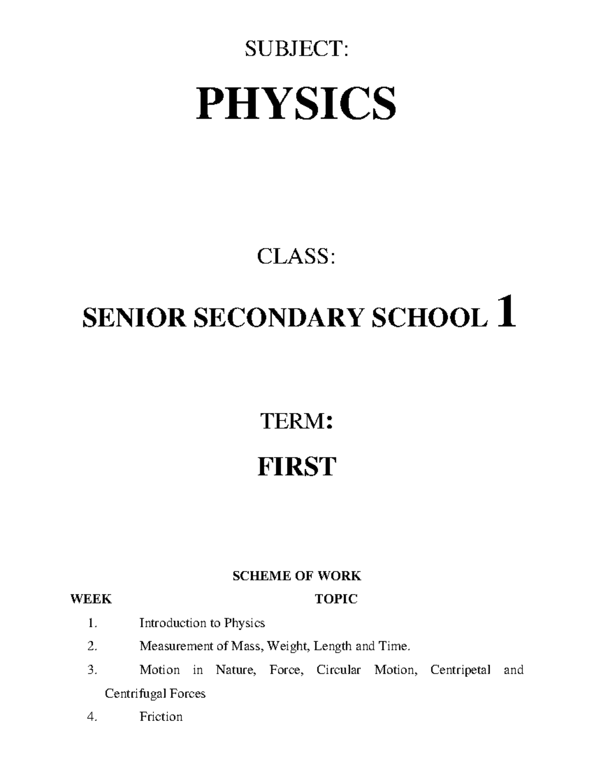 SS1 Physics 1st Term Lesson Notes: Key Concepts & Case Studies - Studocu