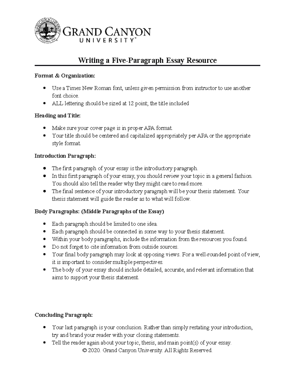UNV-104-RS-Five Paragraph Essay Writing Guidelines Resource - Studocu