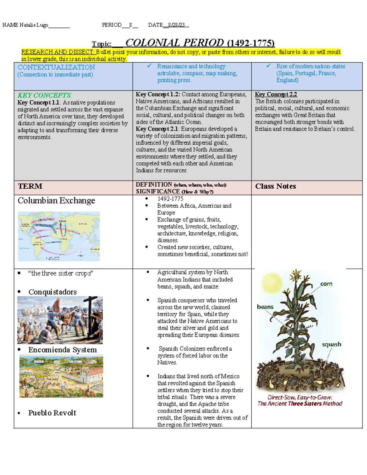 Unit 1 Vocabulary: Key Concepts of Colonial Period (1492-1775) - Studocu