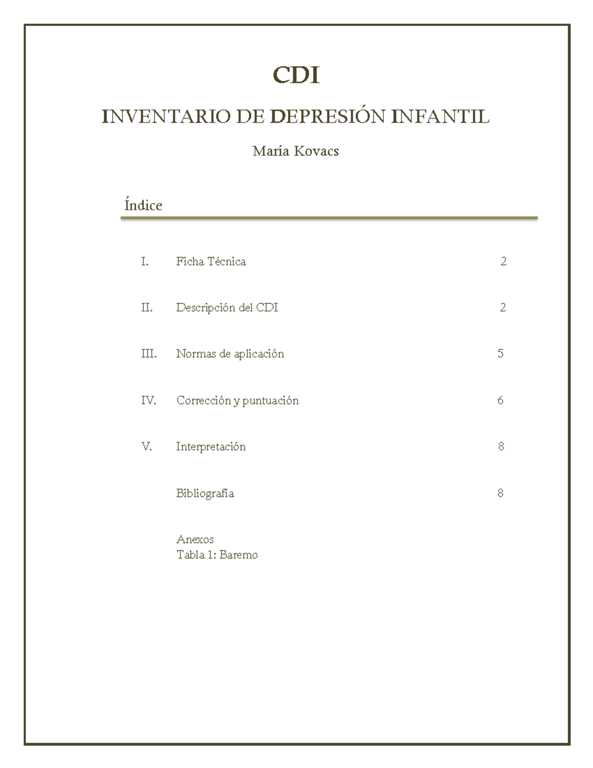 Guía Completa del CDI (Inventario de Depresión Infantil) - Studocu