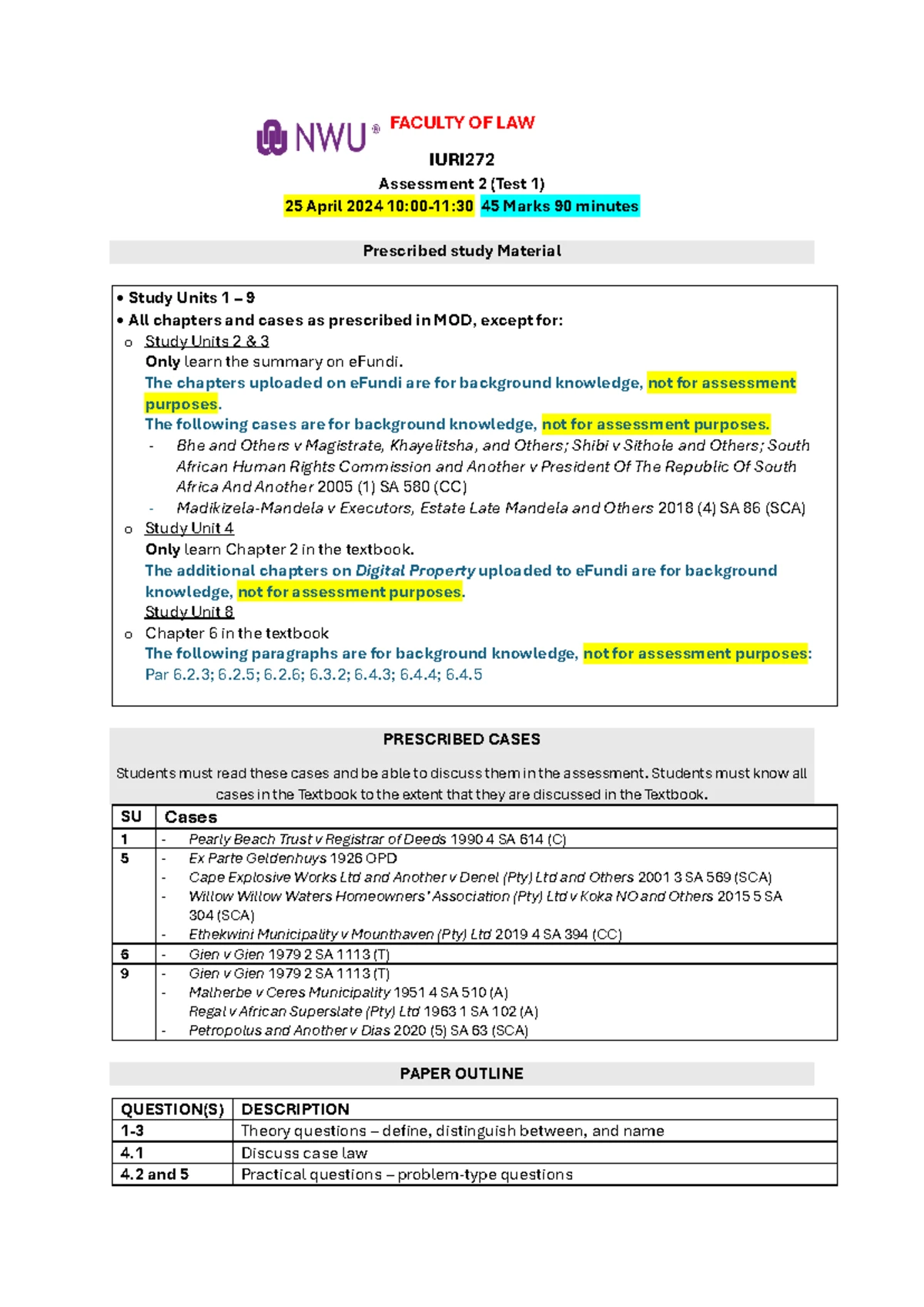 NWU UG Exam Timetable 2024 S1 - First & Second Opportunities - Studocu