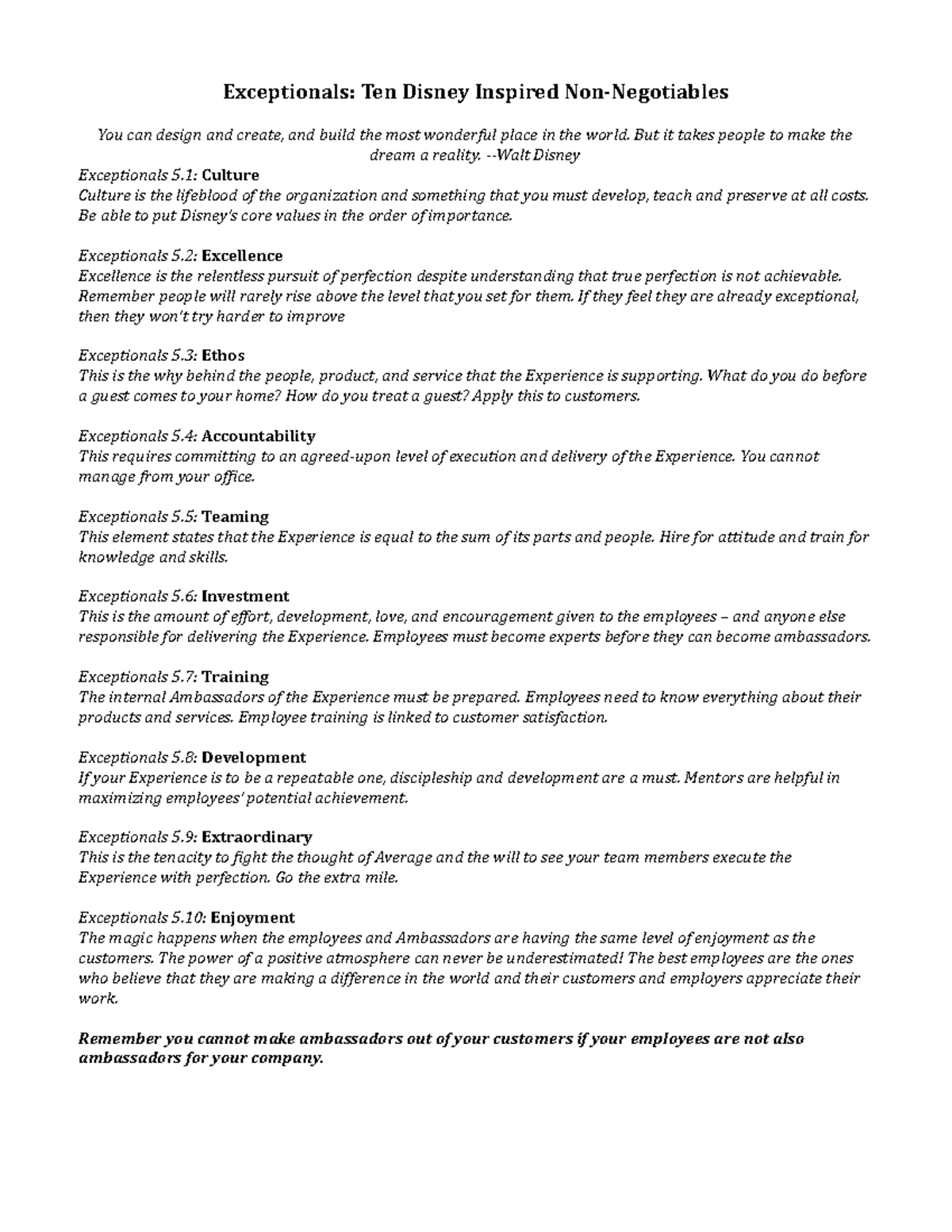 Exceptionals: Key Disney Principles for Organizational Success - Studocu
