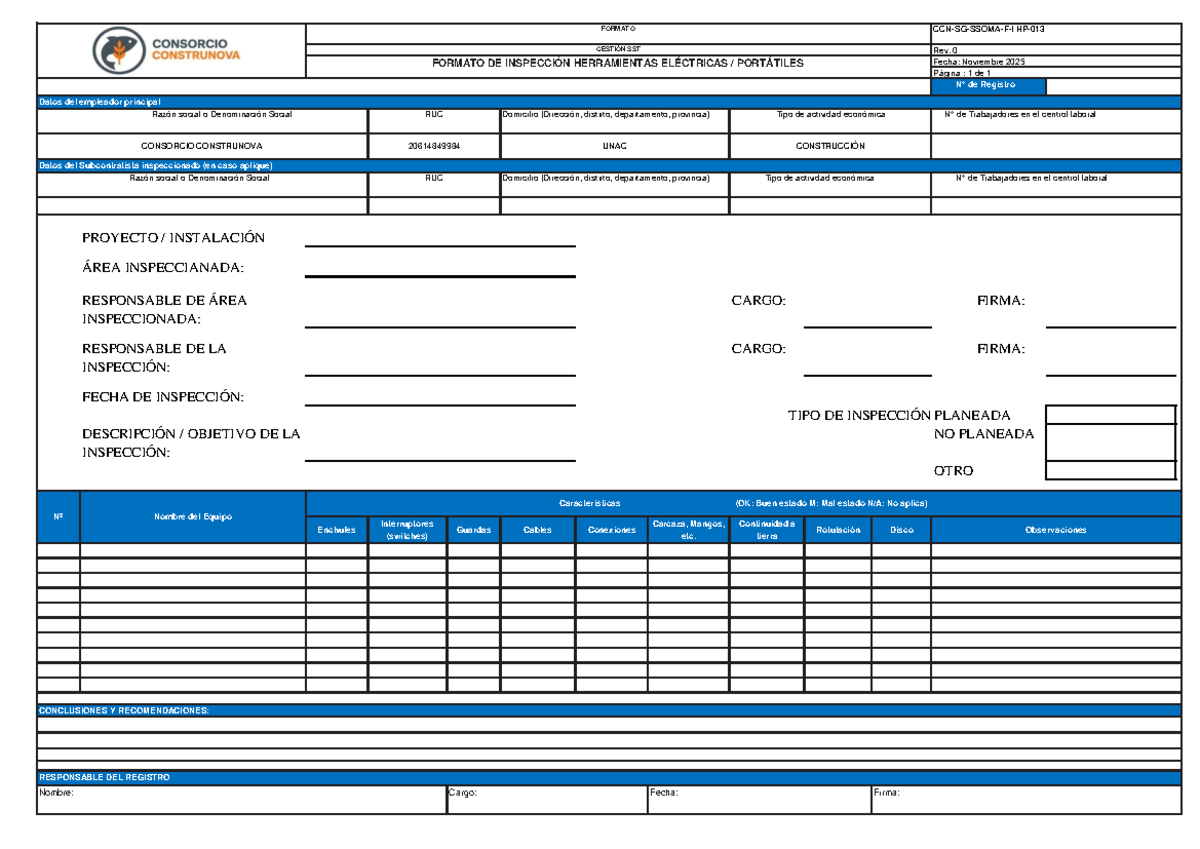 CCN Inspección de Herramientas Eléctricas Portátiles - Studocu