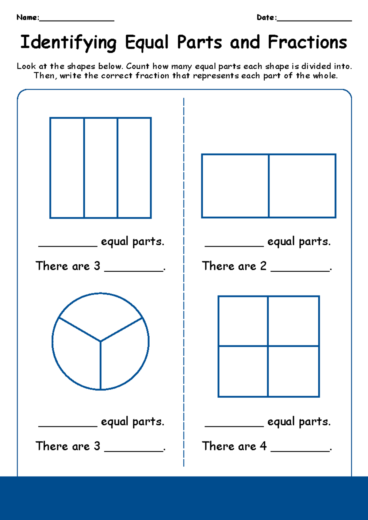 Identifying Equal Parts and Fractions - 2nd Grade Worksheet - Look at ...