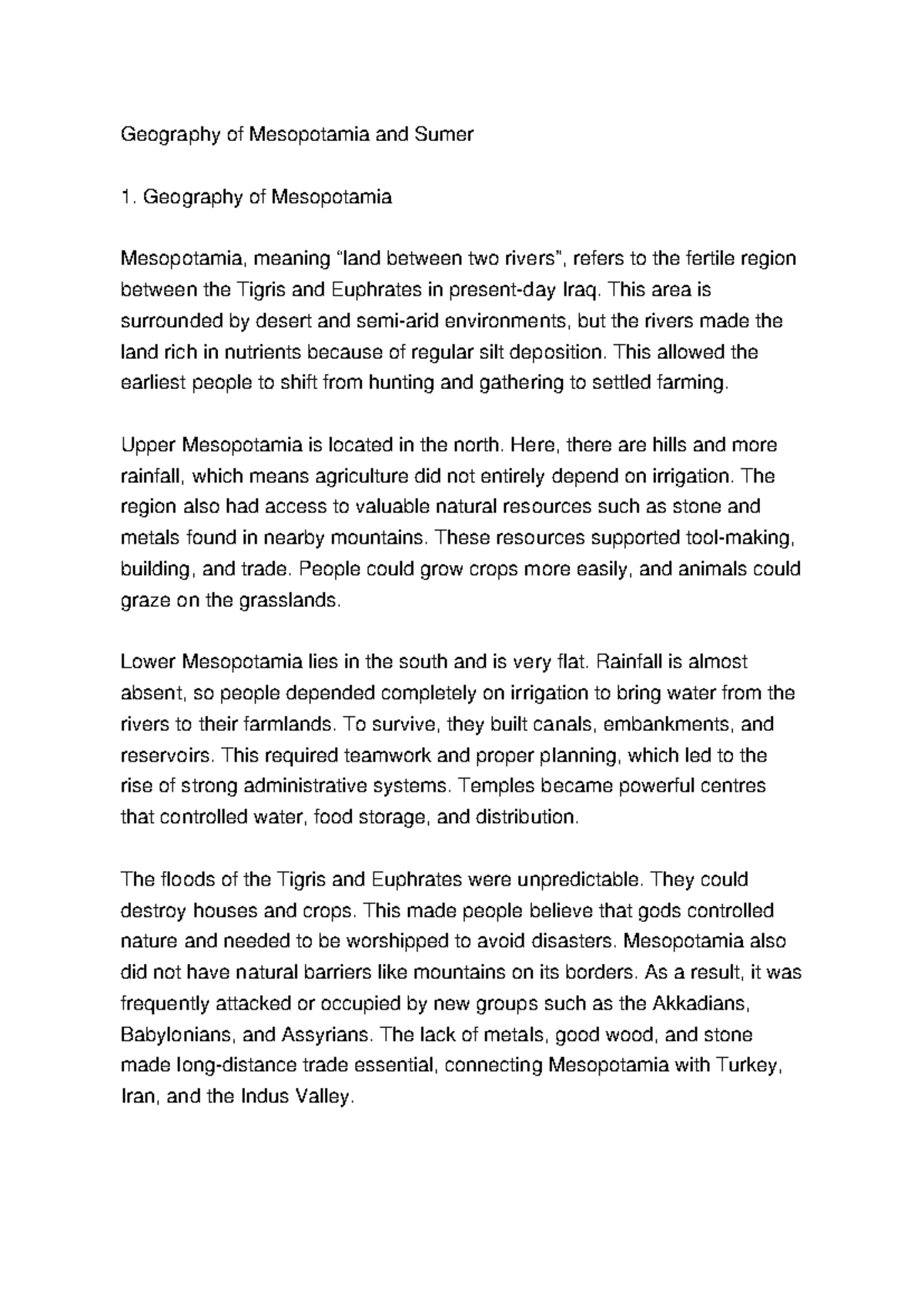 Geography of Mesopotamia and Sumer: An Expanded Overview - Studocu