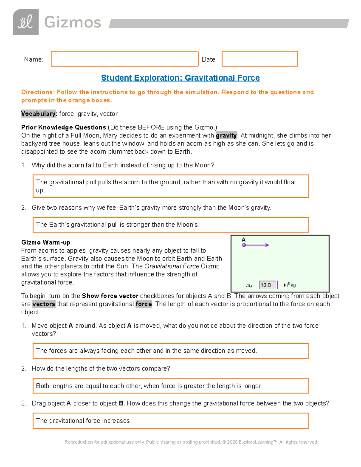 Gizmo Gravitational Force Exploration: Understanding Gravity Concepts ...