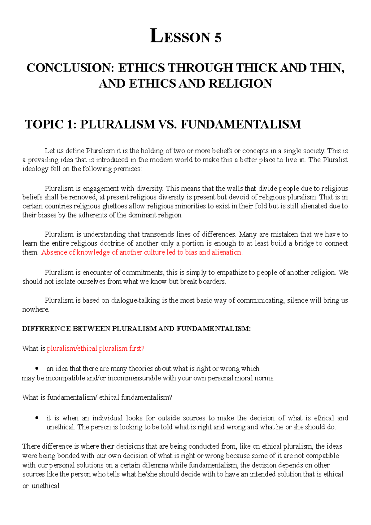 ET 101: Lesson 5 - Ethics, Pluralism, and Globalization Insights - Studocu