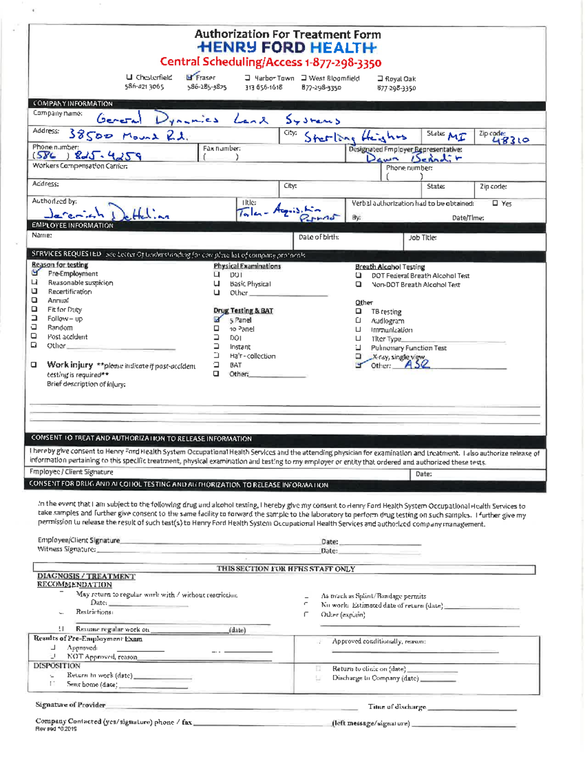 ASR Information 2 - Authorization For Treatment Form HENRY FORD HEALTH ...