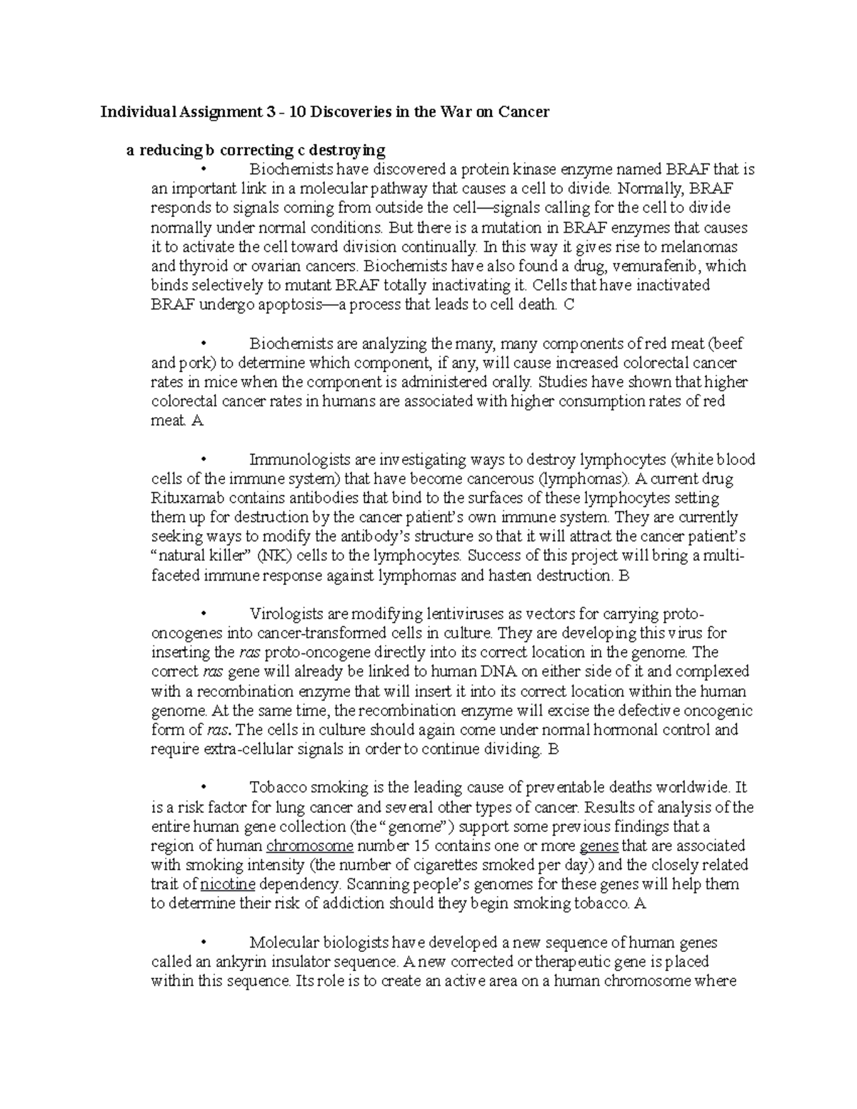 Individual Assignment 3-10 Breakthroughs in Cancer Research - Studocu