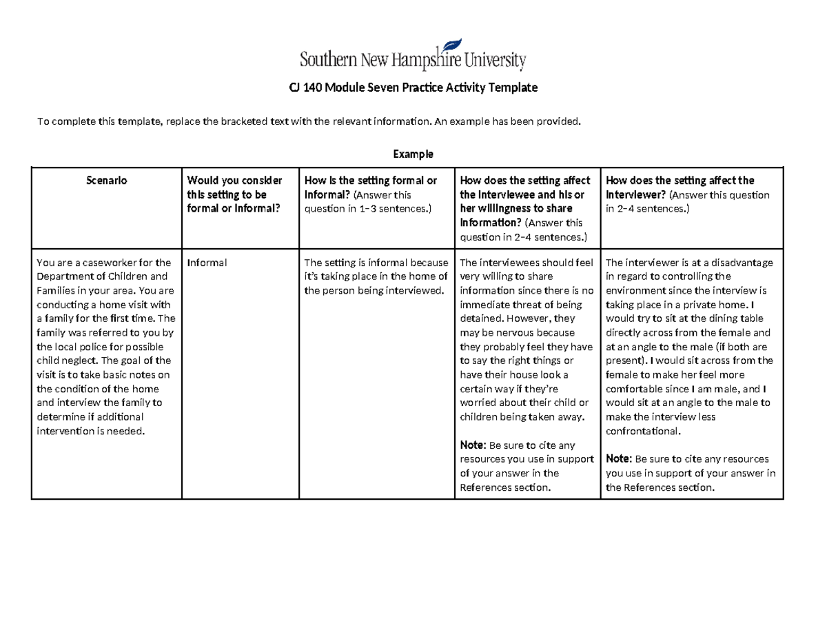 CJ 140 Module Seven Practice Activity Template - An example has been ...