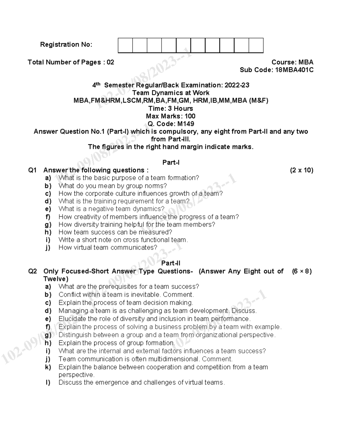MBA 18MBA401C Team Dynamics Exam Paper - Sem 4 2022-23 - Studocu