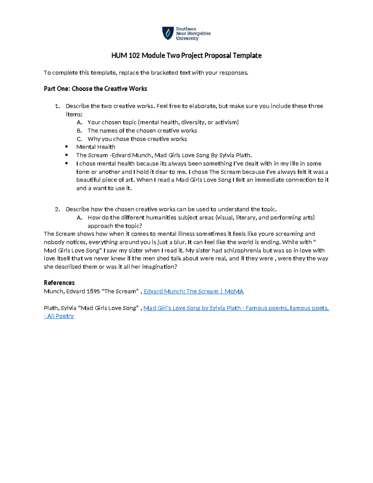 HUM 102 Module Two Project Proposal: Exploring Mental Health Through ...