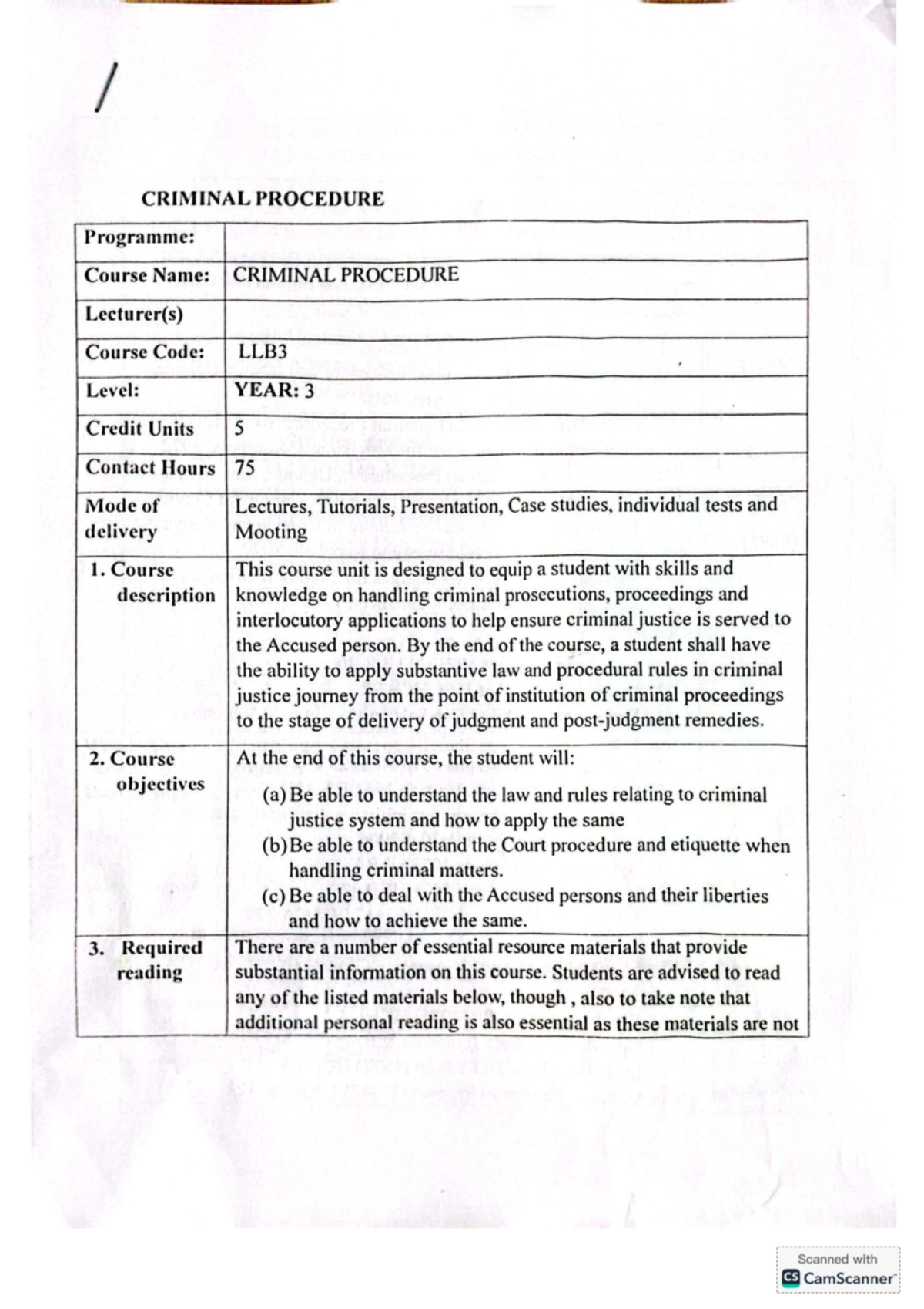 LLB3 Criminal Procedure Reading List and Course Overview - Studocu