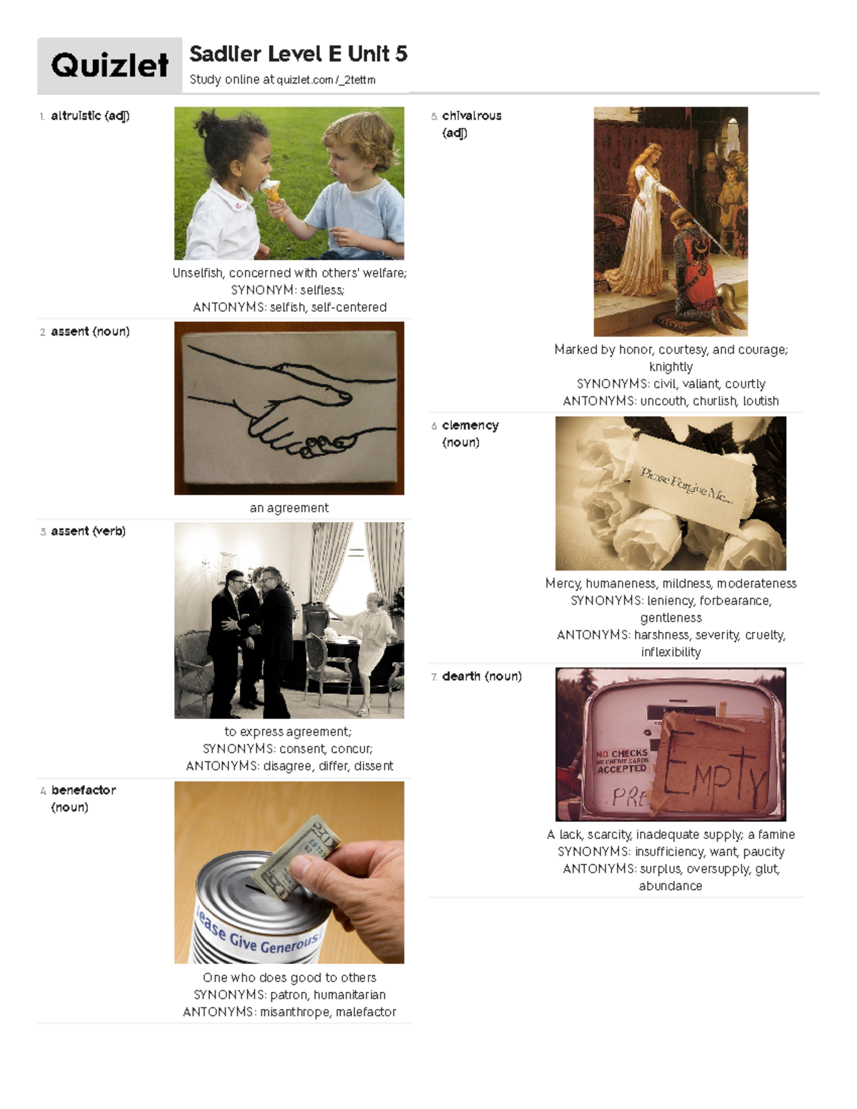 Sadlier Level E Unit 5 Vocabulary Study Guide - Studocu