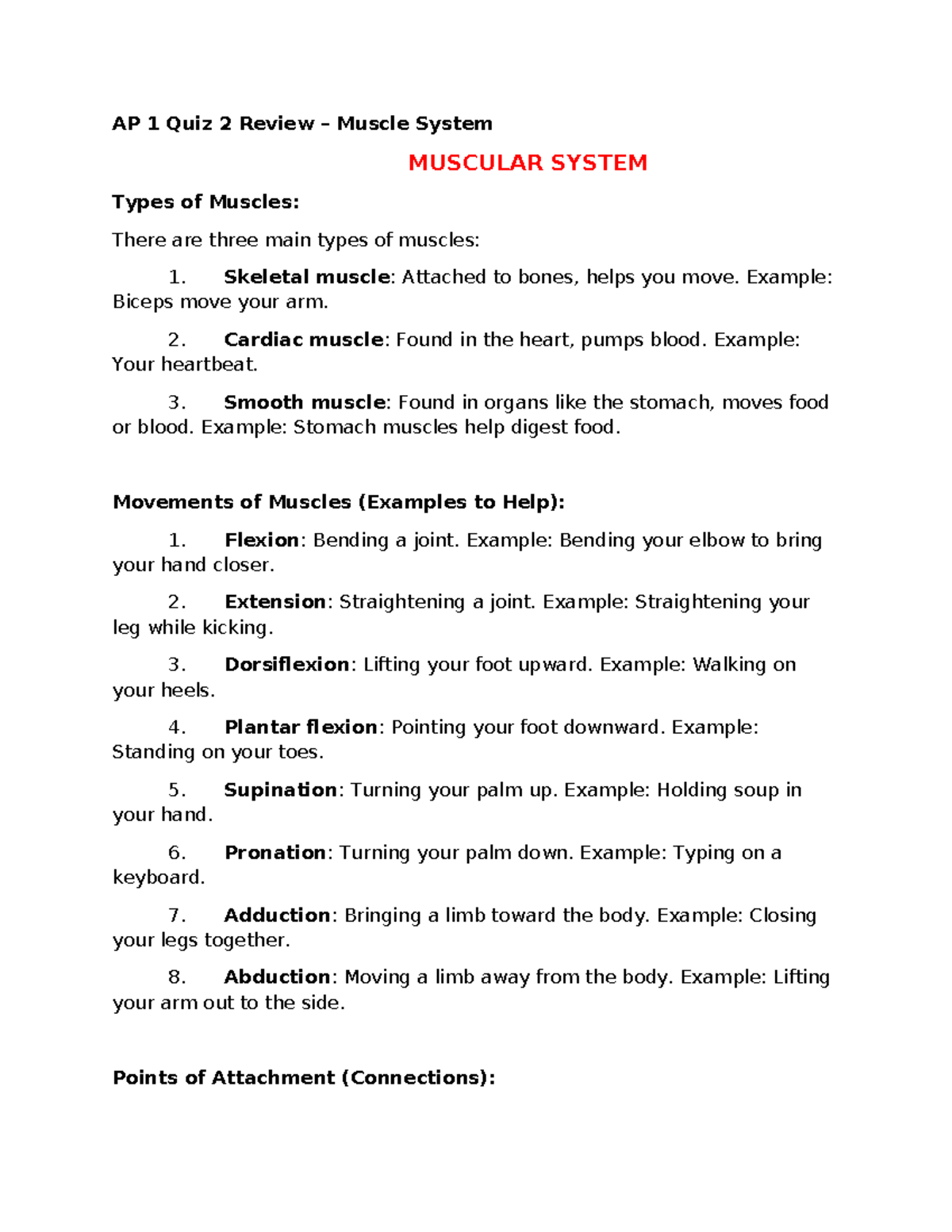 Quiz 2 Answers and Study Guide for A&P Muscle System - Studocu