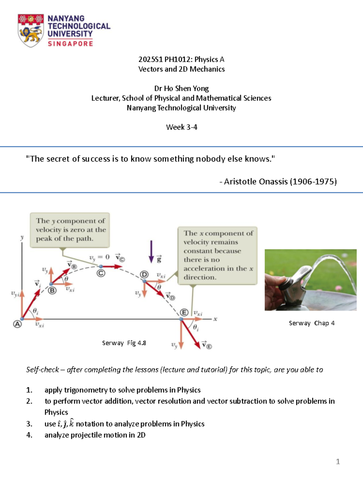 2025S1 PH1012: Physics A - Vectors, Projectile Motion & Newton's Laws ...