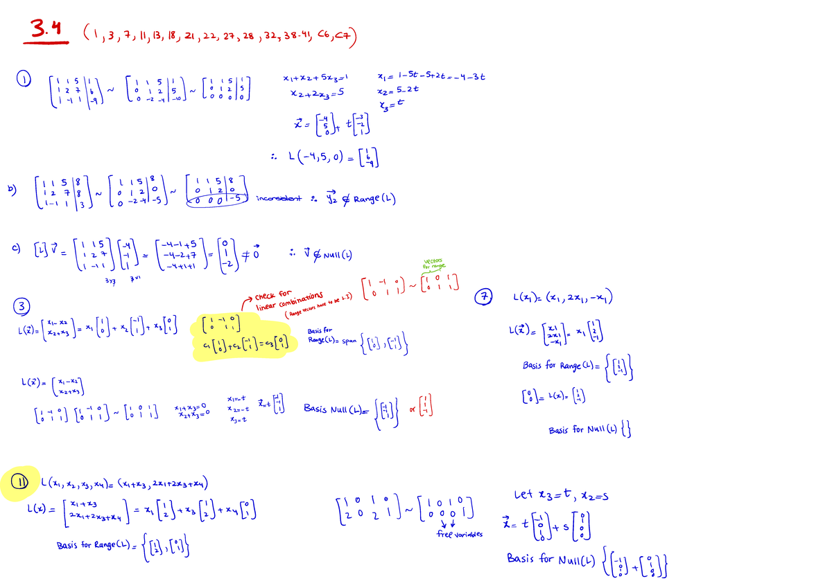 Linear Algebra A4: Basis, Range, and Null Space Concepts - Studocu