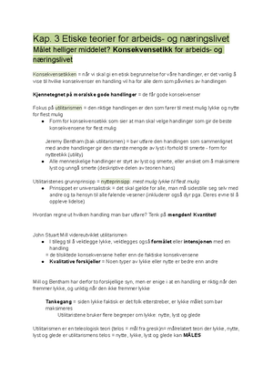 Del 1 oppsummering - Ulike typer etikk, viktige prinsipper og teorier - KAP 2 - HVA ER ETIKK? I ...
