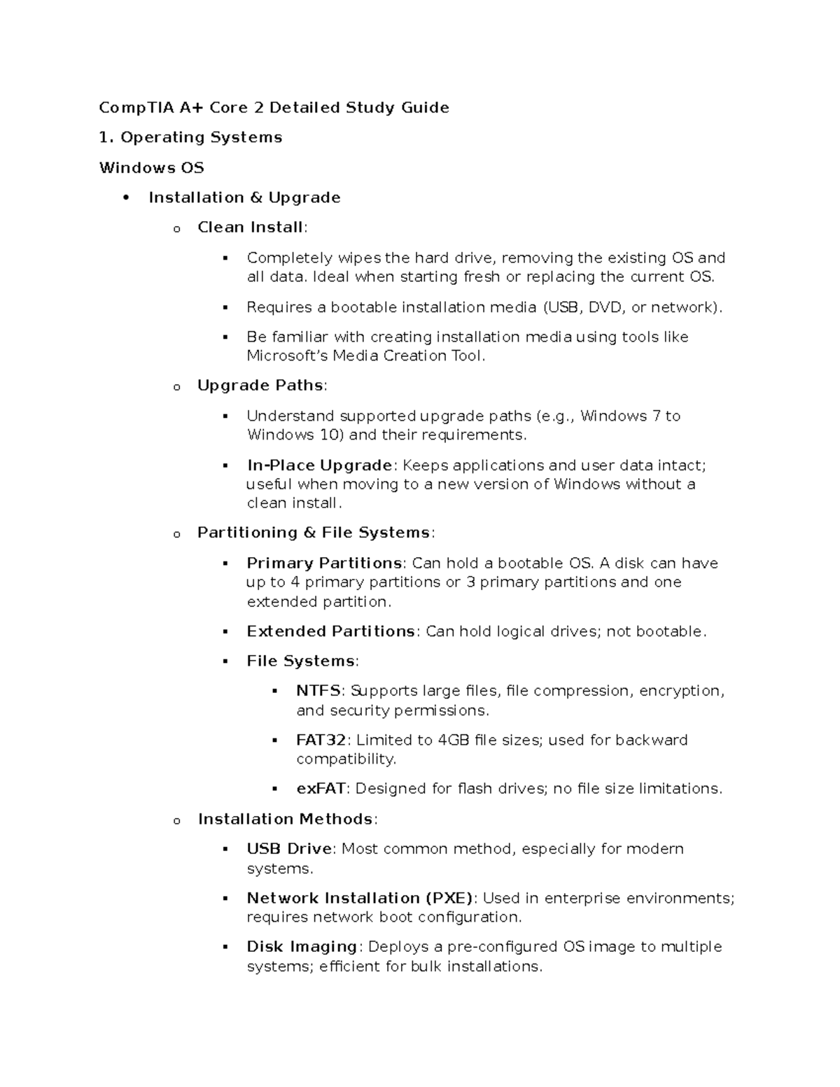 CompTIA A+ D317 Core 2 Study Notes: Operating Systems & Security - Studocu