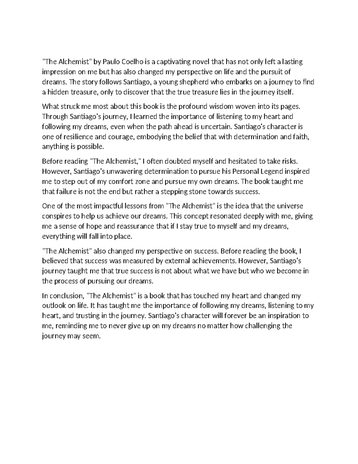 ENG 101: Reflection on "The Alchemist" and Its Life Lessons - Studocu